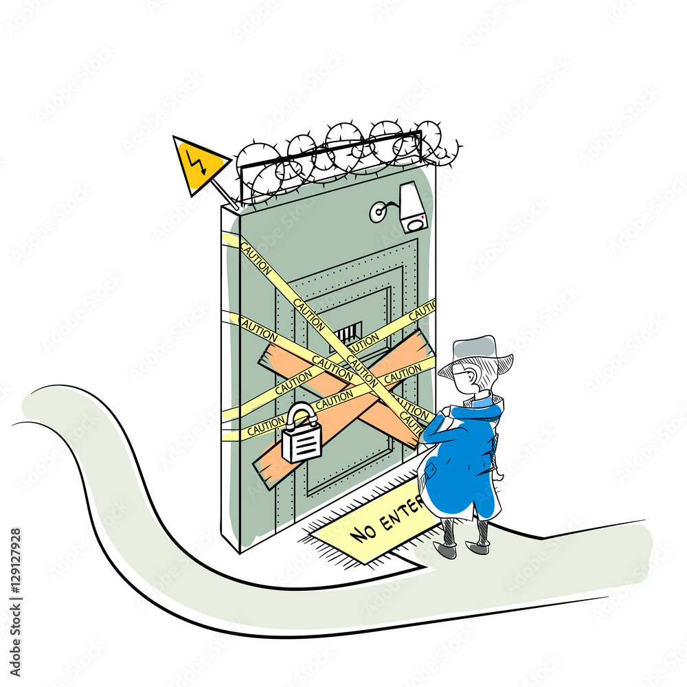 No entry. Login banned caricature. Computer security protection systems ...