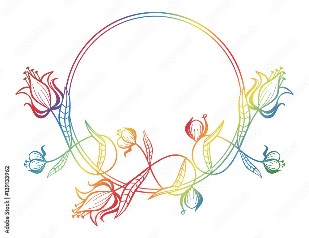 Beautiful round floral frame with gradient fill. Stock Illustration ...