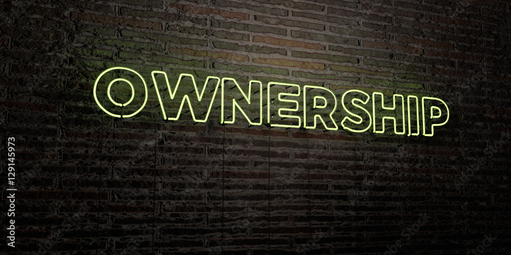 OWNERSHIP -Realistic Neon Sign on Brick Wall background - 3D rendered ...
