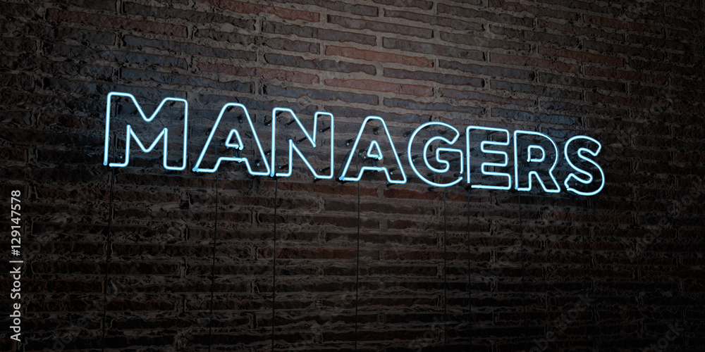 MANAGERS -Realistic Neon Sign on Brick Wall background - 3D rendered ...
