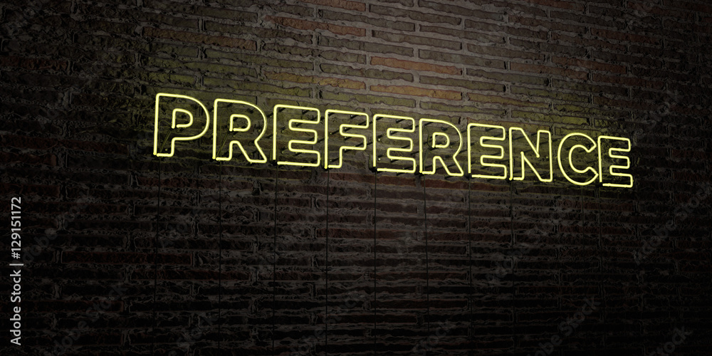 PREFERENCE -Realistic Neon Sign on Brick Wall background - 3D rendered ...
