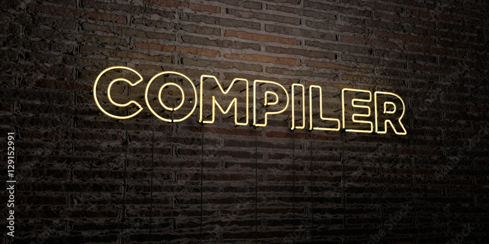 COMPILER -Realistic Neon Sign on Brick Wall background - 3D rendered ...