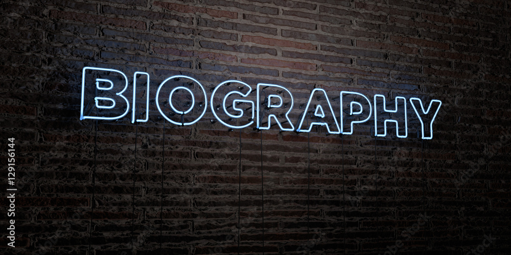 Illustrazione Stock BIOGRAPHY -Realistic Neon Sign on Brick Wall ...