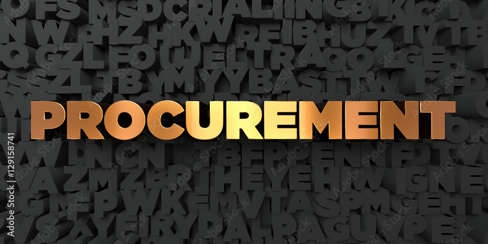 Procurement - Gold text on black background - 3D rendered royalty free ...