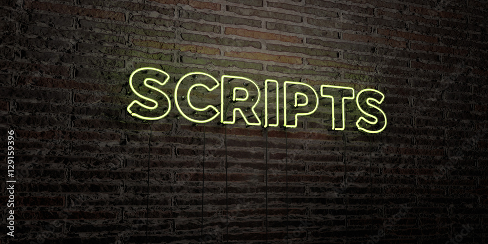 SCRIPTS -Realistic Neon Sign on Brick Wall background - 3D rendered ...