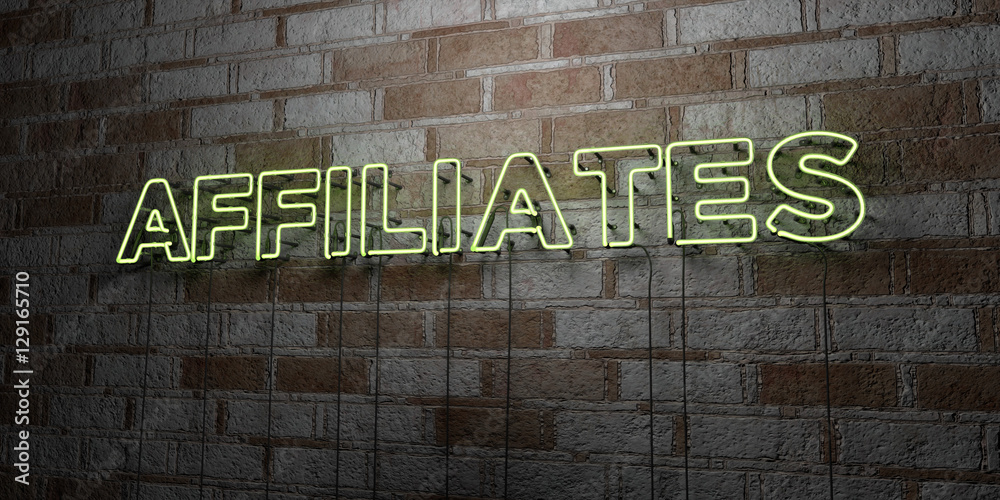 AFFILIATES - Glowing Neon Sign on stonework wall - 3D rendered royalty ...