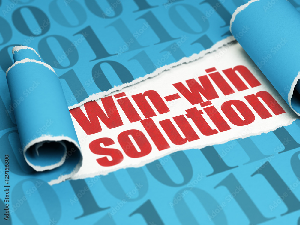 Business concept: red text Win-win Solution under the piece of torn ...