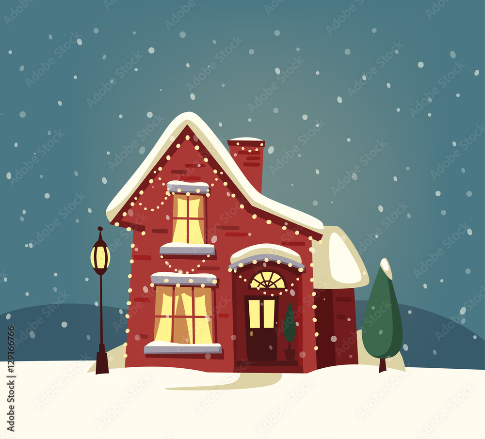 Merry Christmas house. Cartoon vector illustration Stock Vector | Adobe ...