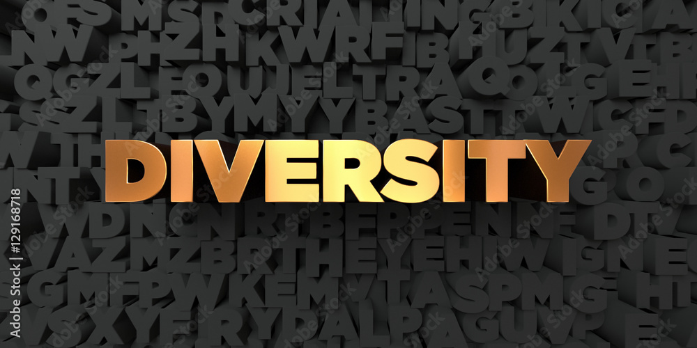 Diversity - Gold text on black background - 3D rendered royalty free ...