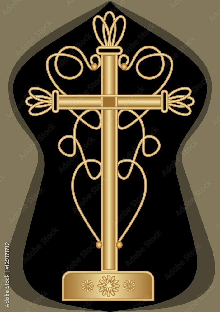 Rich decorated funereal motif with cross, art deco design, symmetrical ...
