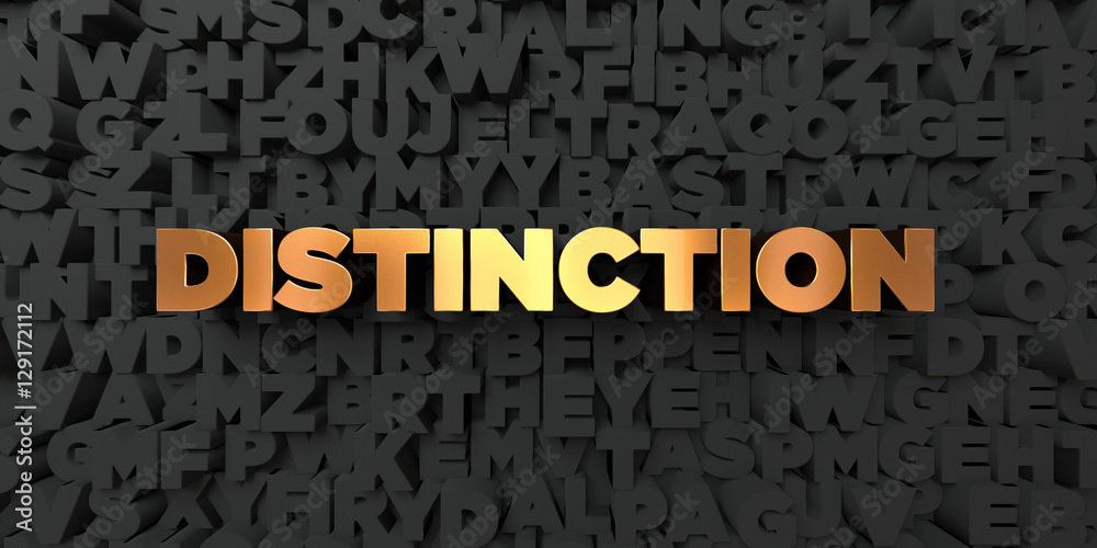 Distinction - Gold text on black background - 3D rendered royalty free ...