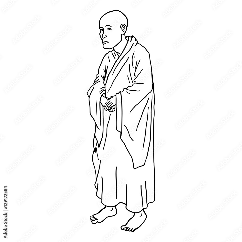 Vector Single Lineart Buddhist Monk Stock Vector | Adobe Stock
