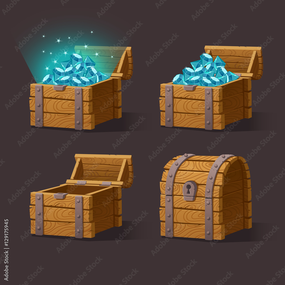 Wooden Chest set for game interface Stock Vector | Adobe Stock