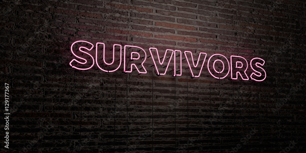 SURVIVORS -Realistic Neon Sign on Brick Wall background - 3D rendered ...