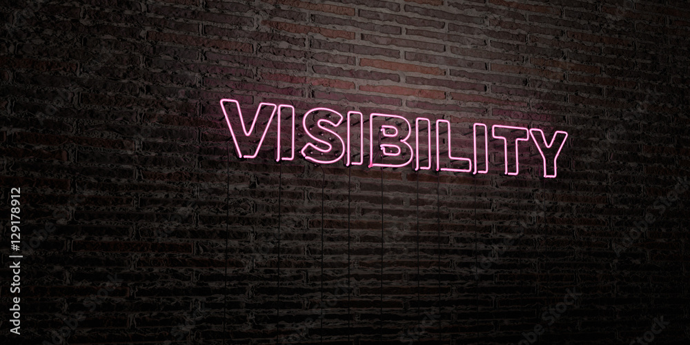 VISIBILITY -Realistic Neon Sign on Brick Wall background - 3D rendered ...