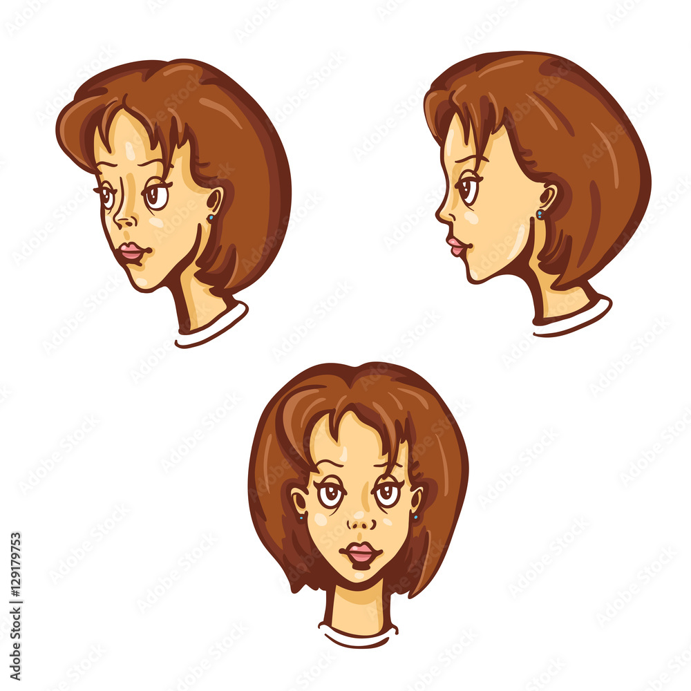 Vector Set Of Female Character Faces Stock Vector | Adobe Stock