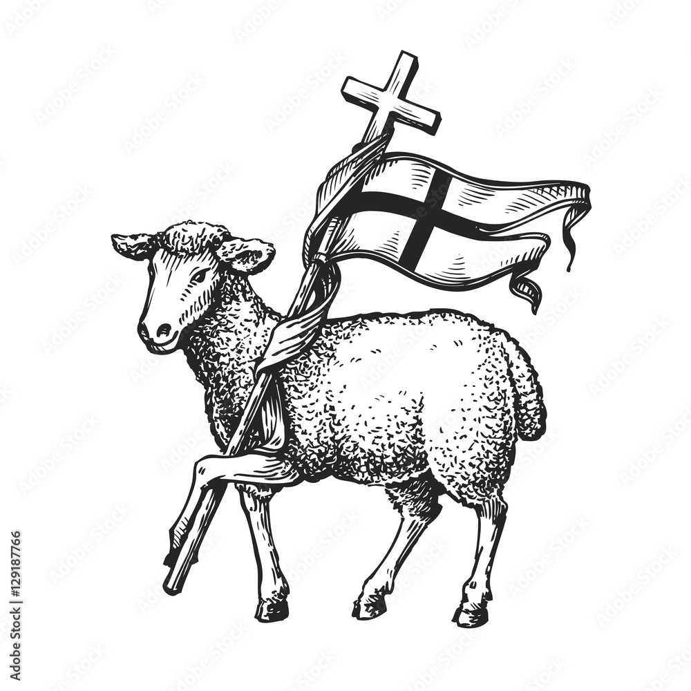 Lamb with Cross. Religion symbol. Sketch vector illustration Stock ...