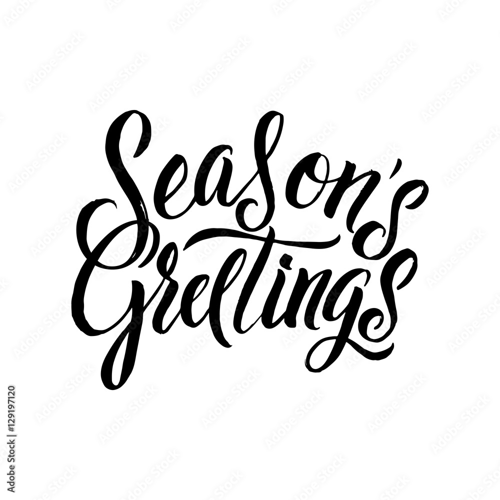 Seasons Greetings Calligraphy. Greeting Card Black Typography on White ...