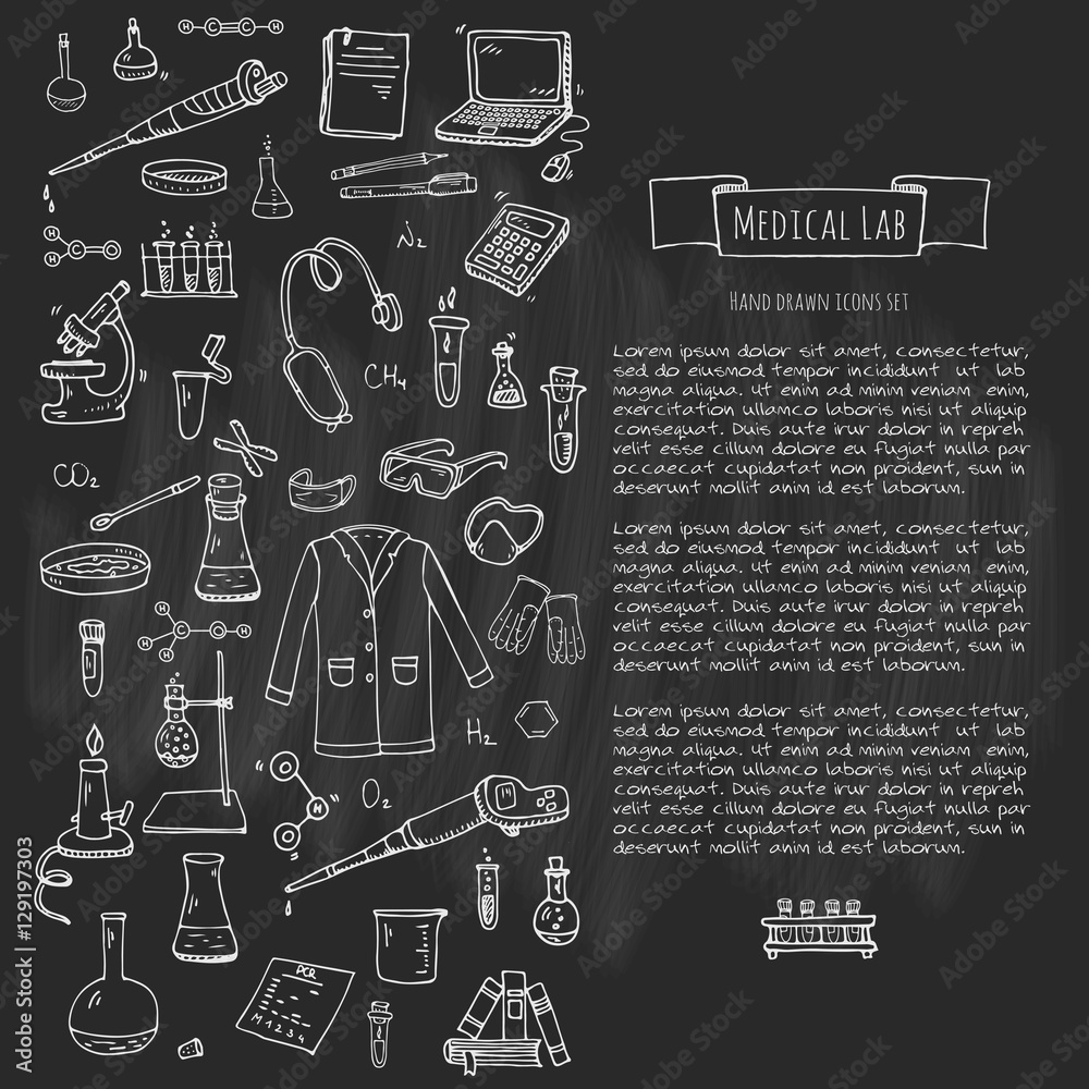 Hand drawn doodle Medical laboratory icons set. Vector illustration ...