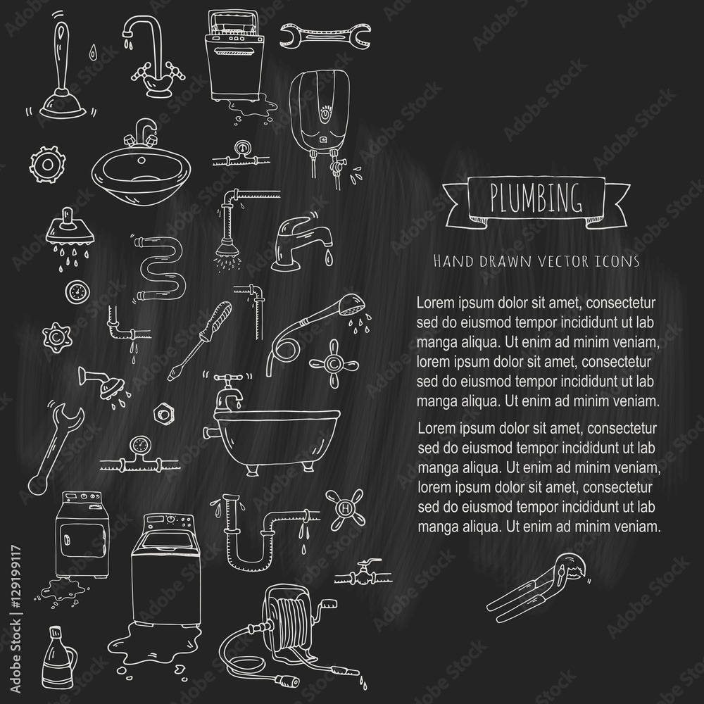 Hand drawn doodle Plumbing icons set. Vector illustration. Plumber ...