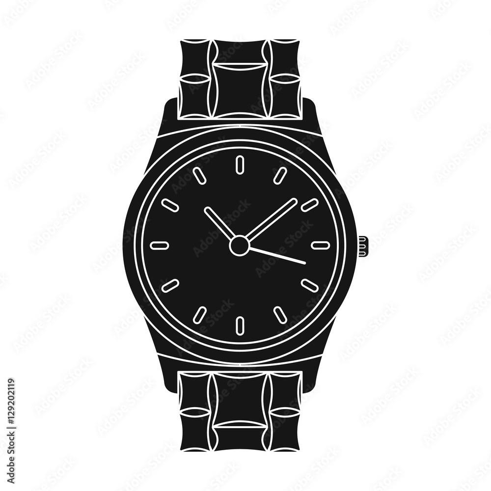 Golden watch icon in black style isolated on white background. Jewelry ...