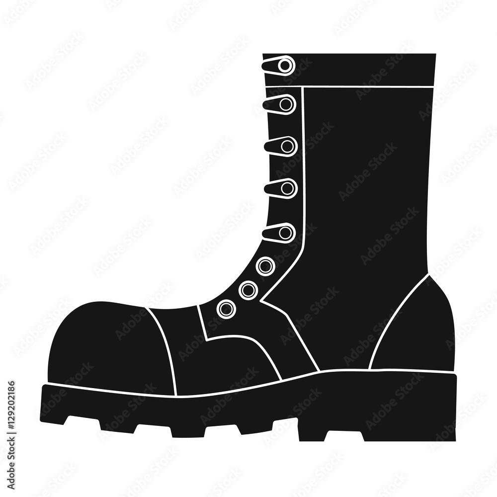 Army combat boots icon in black style isolated on white background ...