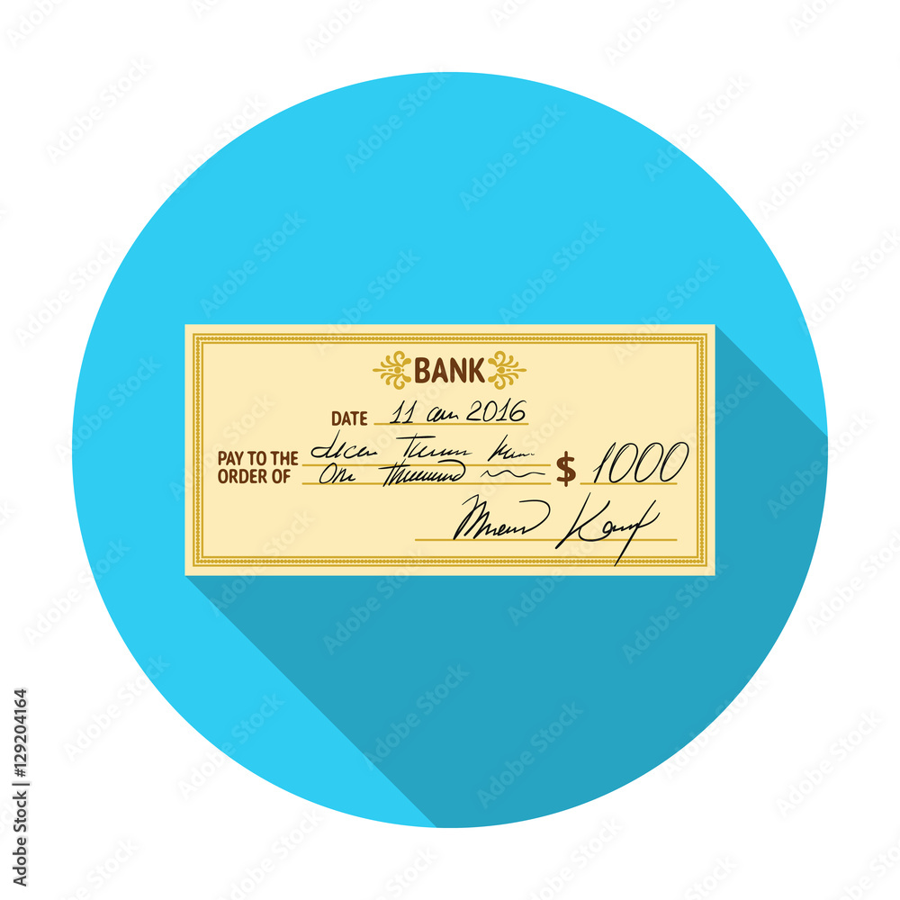 Cheque icon in flat style isolated on white background. Money and ...
