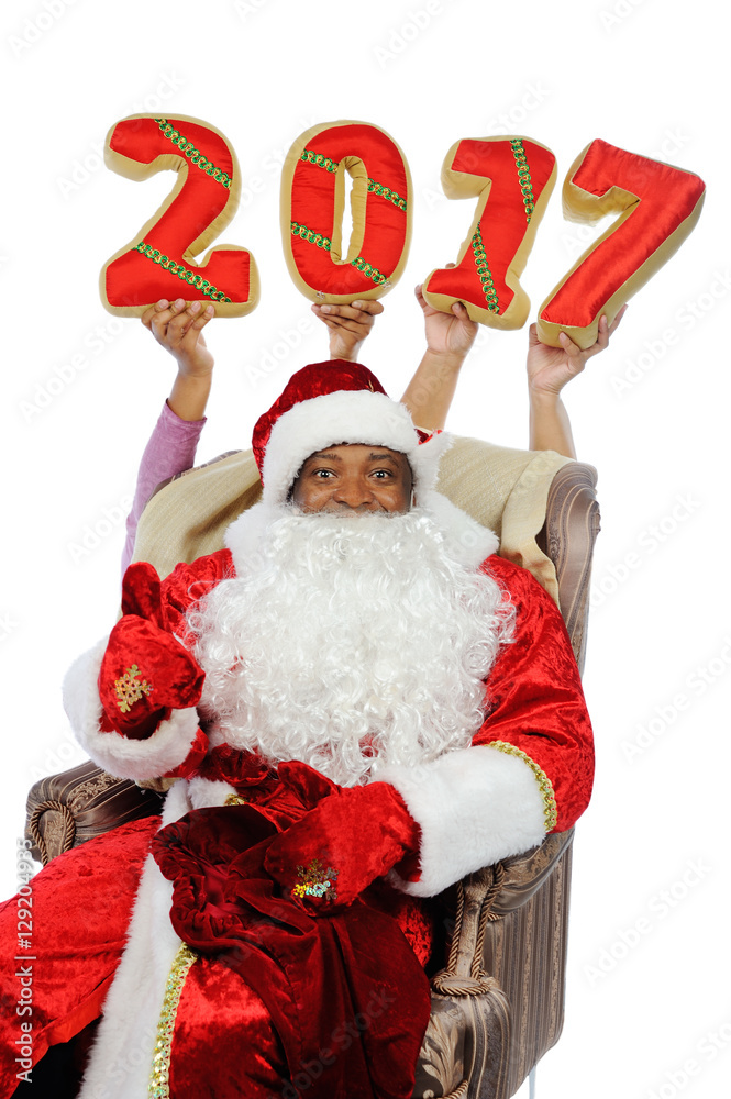 Santa Claus with a dark skin color on a white background. African Santa ...