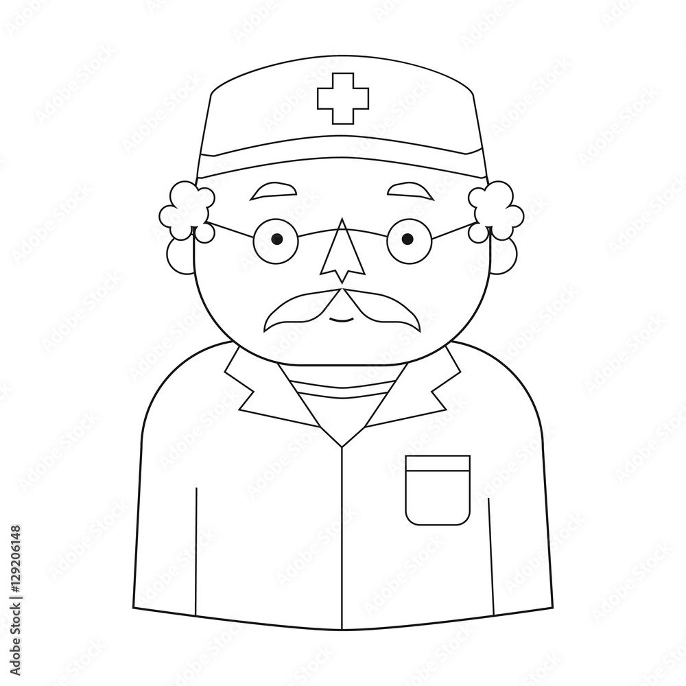 Doctor icon in outline style isolated on white background. People of ...