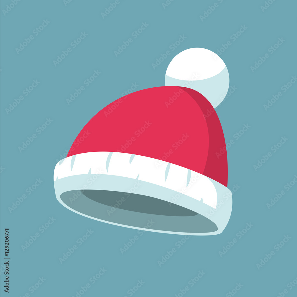 Cartoon winter hat isolated on blue background. Vector flat and simple ...