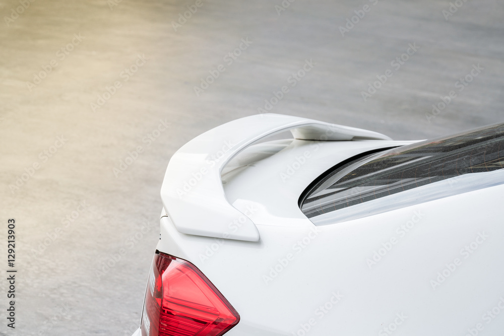 car part ; Close up detail of a custom racing carbon fiber spoiler on ...