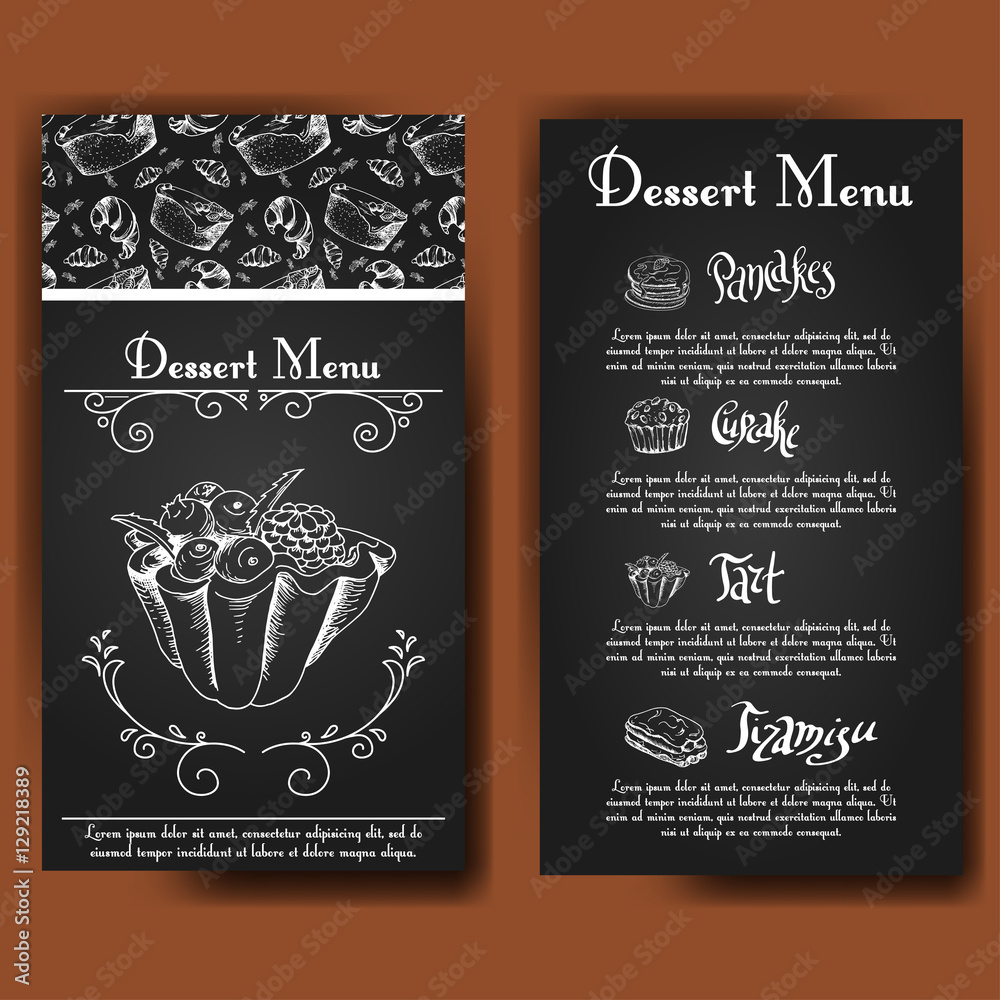 Cafe design template. Hand drawn dessert card. Set of restaurant menu ...