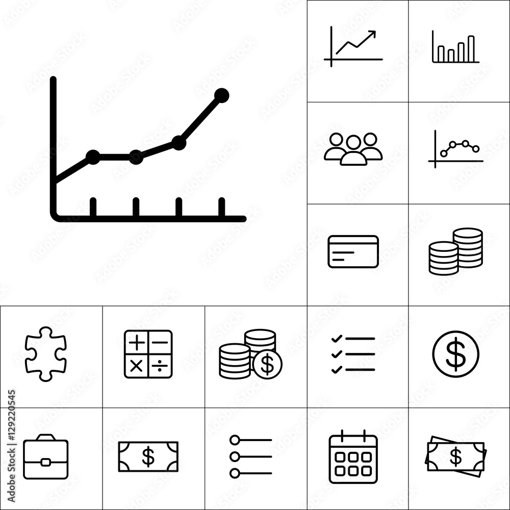 thin line chart, graph icon on white background, business icons Stock ...