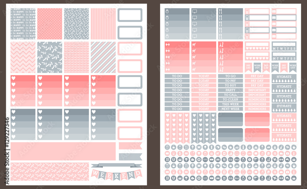 Grey and pink vector printable stickers for planner Stock Vector ...