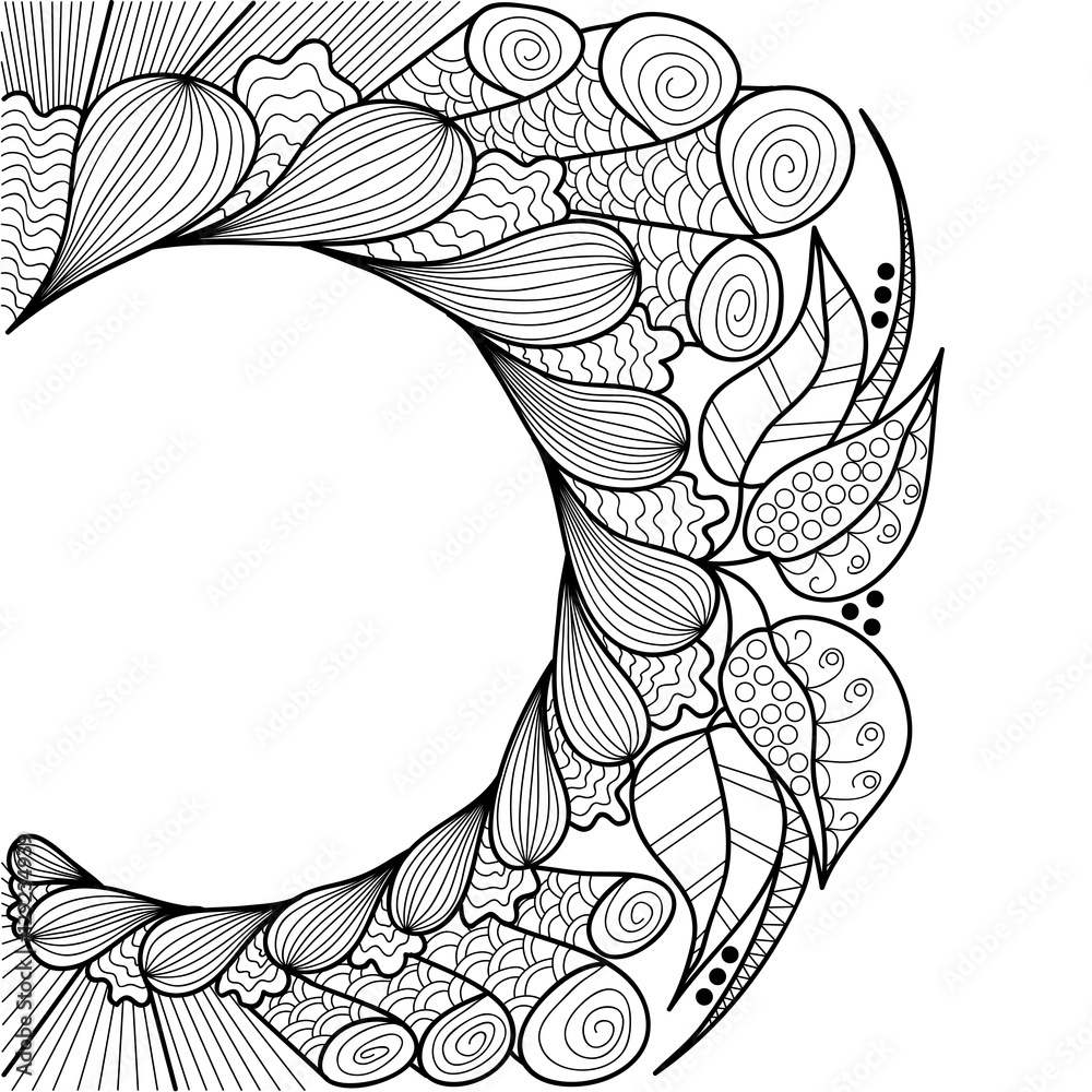 Hand-drawn floral pattern in the form of a semicircular frame ...