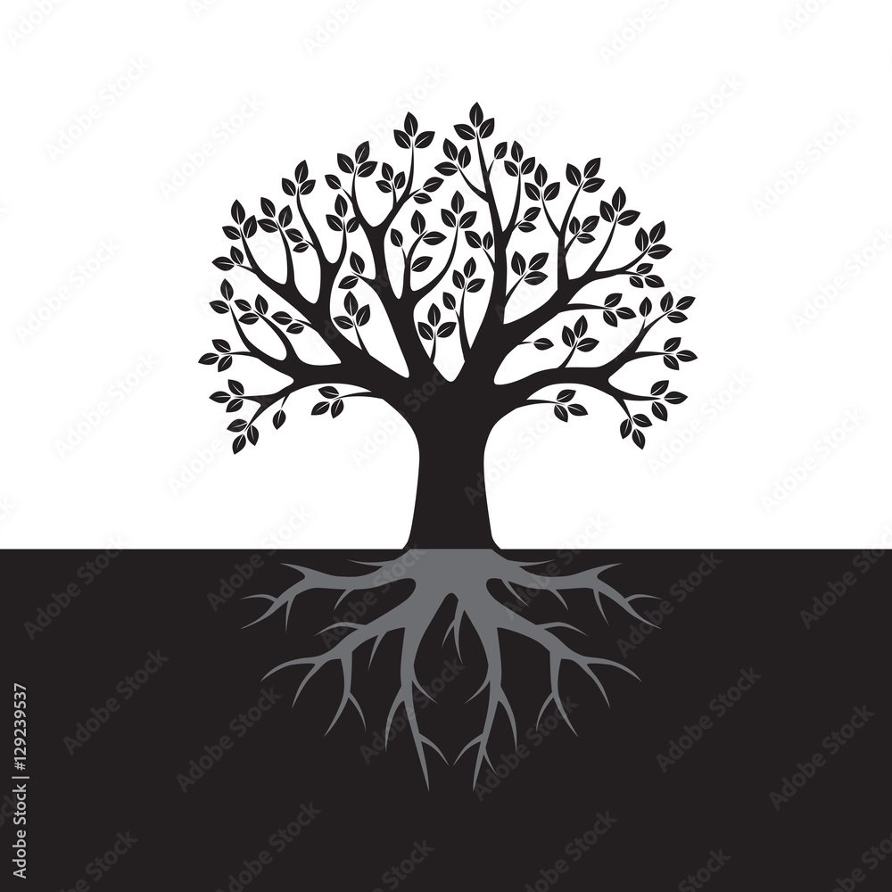 Black Tree and Roots. Vector Illustration. Stock Vector | Adobe Stock