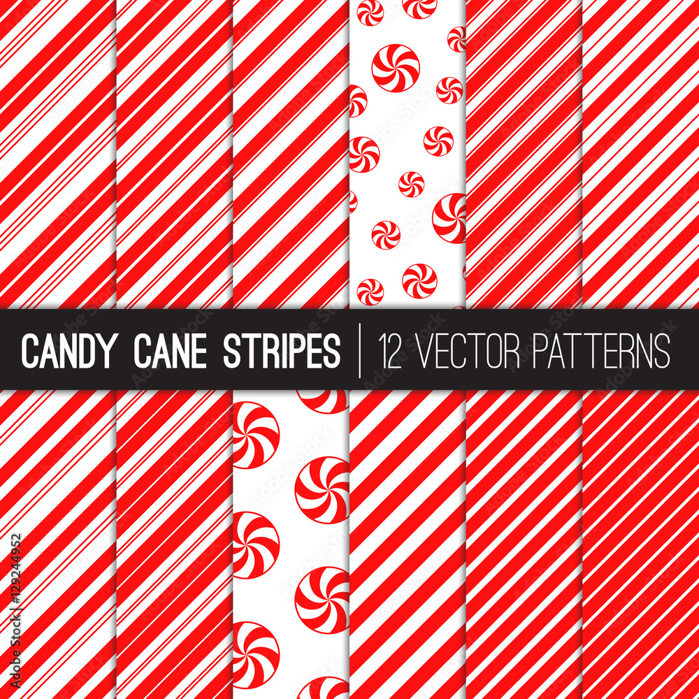 Candy Cane Stripes and Peppermints Vector Patterns in Red and White ...