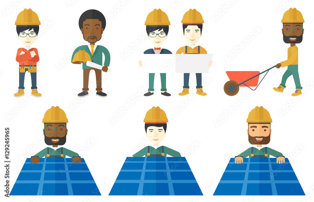 Vector set of constructors and builders characters Stock Vector | Adobe ...