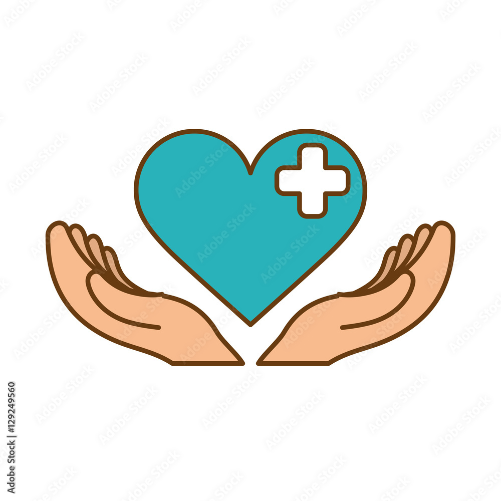 hands with heart with cross icon over white background. colorful design ...