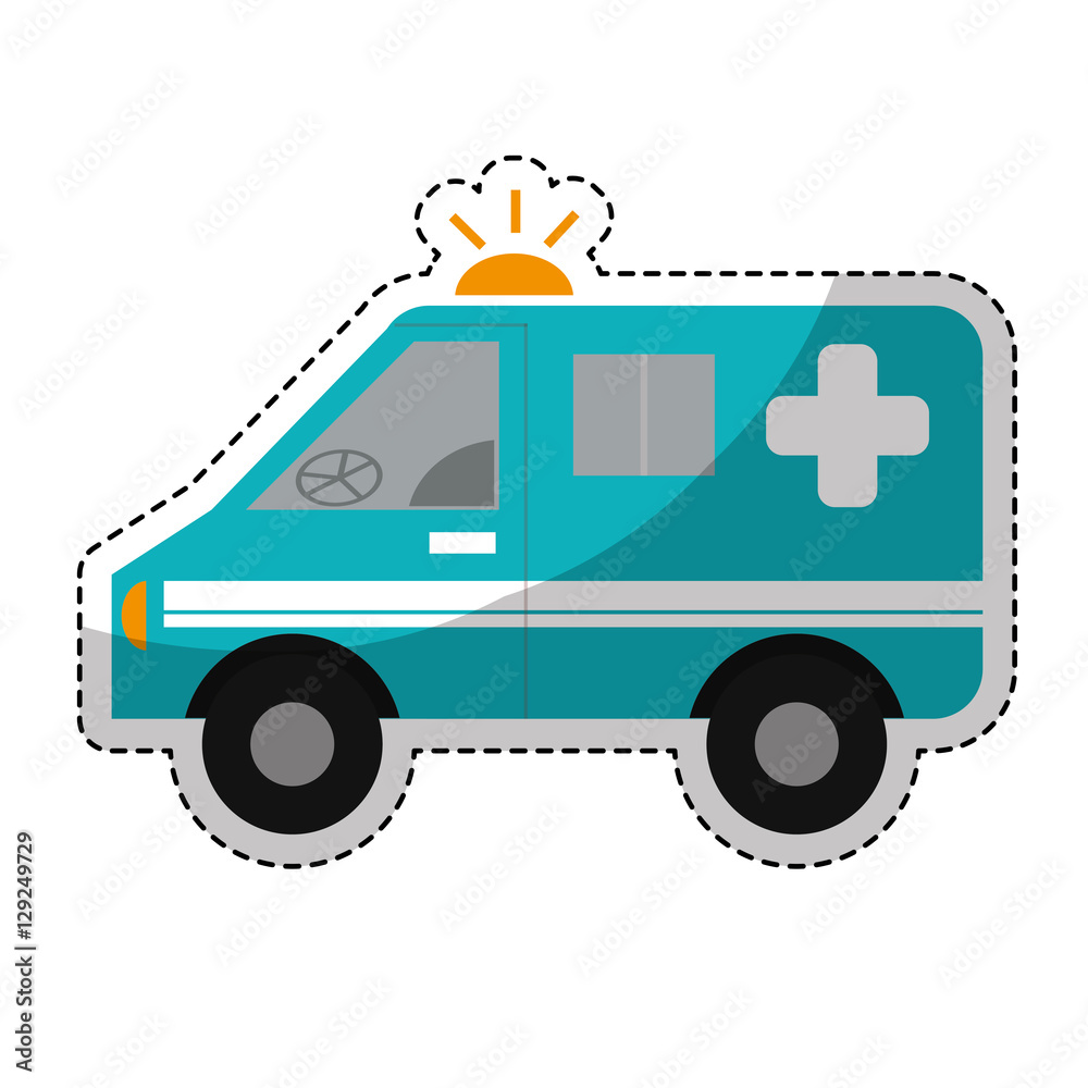 sticker of ambulance emergency vehicle icon over white background ...