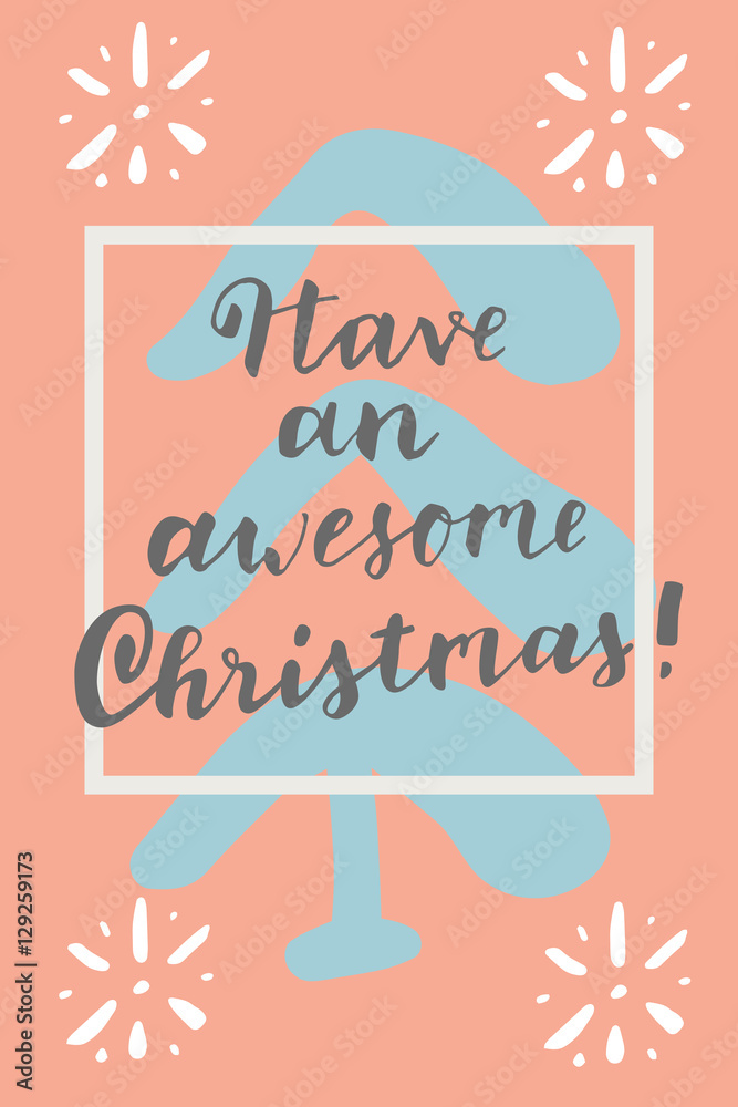 Have an awesome Christmas. Vintage hand drawn greeting card, gift tag ...