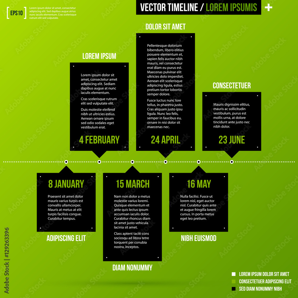Timeline template on fresh green background. Useful for presentations ...