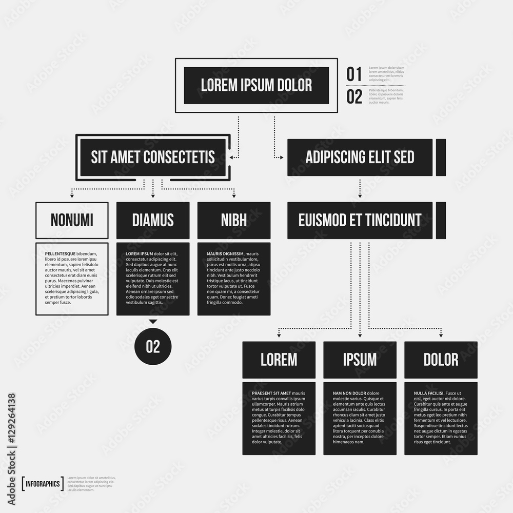 Organization chart template with geometric elements on white background ...