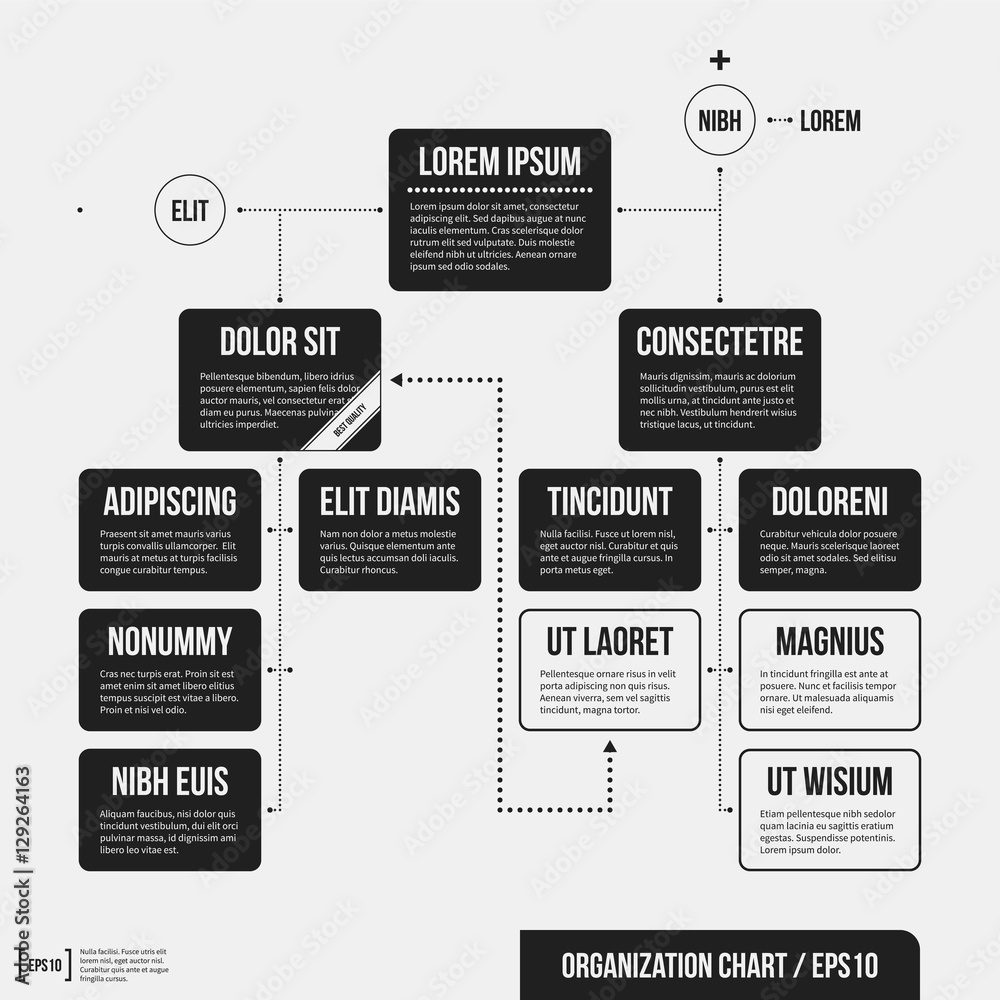 Organization chart template with geometric elements on white background ...