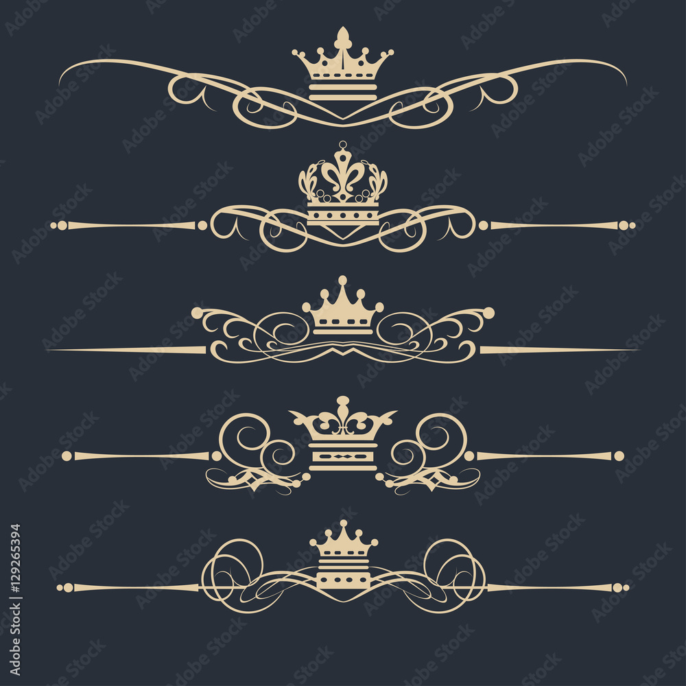 Vector set. Victorian Scrolls and crown. Decorative elements design ...