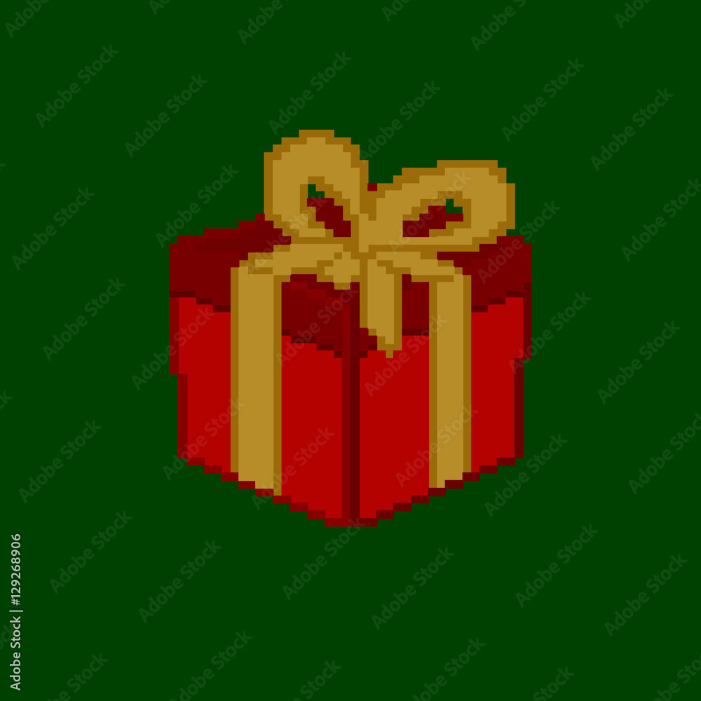 Pixel art. A red gift box on a green background. Stock Vector | Adobe Stock