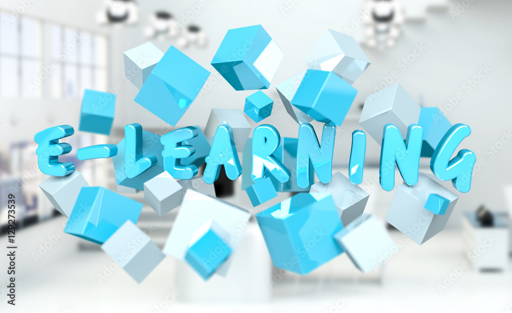 Floating 3D render e-learning presentation with cube Stock Illustration ...