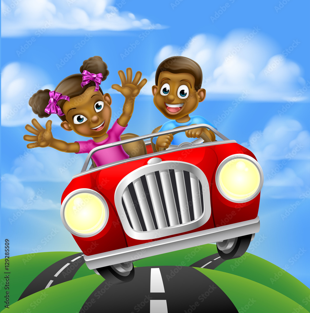 Cartoon Characters Driving Car Stock Vector | Adobe Stock