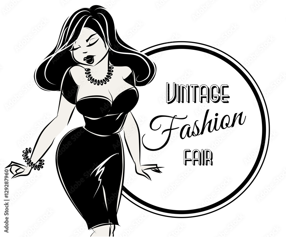 Black And White Pin Up Sexy Woman Hand Drawn Vector Illustration Stock