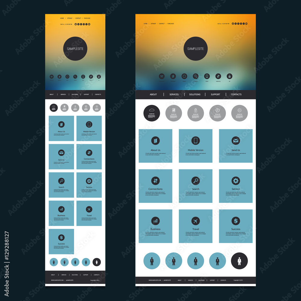 Responsive One Page Website Template with Blurred Background - Sunset Sky Header Design ...